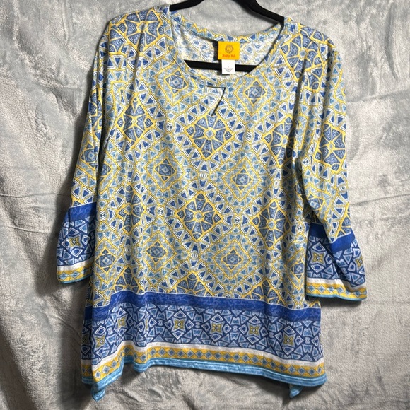 Ruby Rd. | Tops | Ruby Rd Top Womens Bohemian Style Shirt Diamond Print 34 Sleeves Large | Poshmark